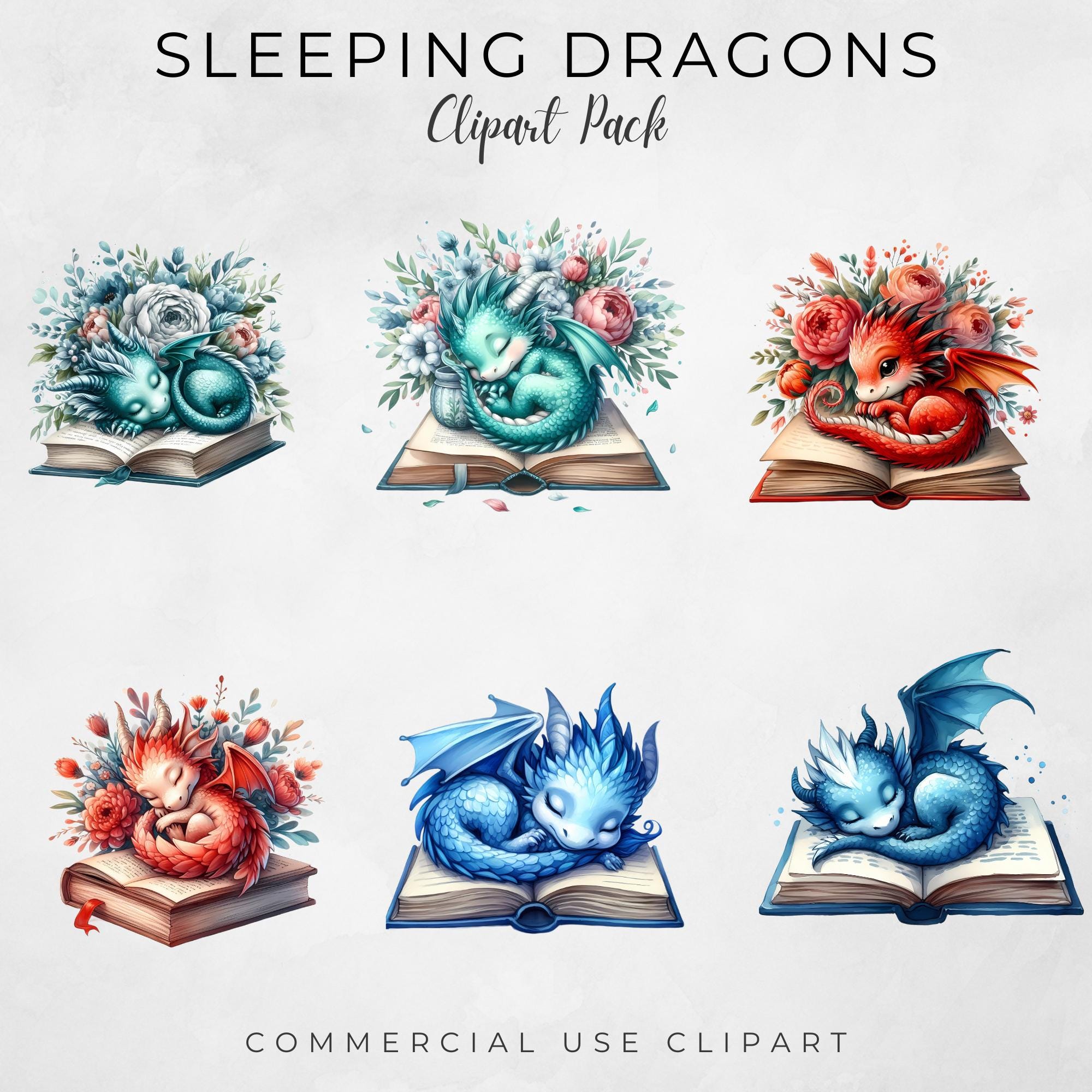 Sleeping Dragons Clipart Bundle | 42 Pngs | Cute Whimsical Magical ...