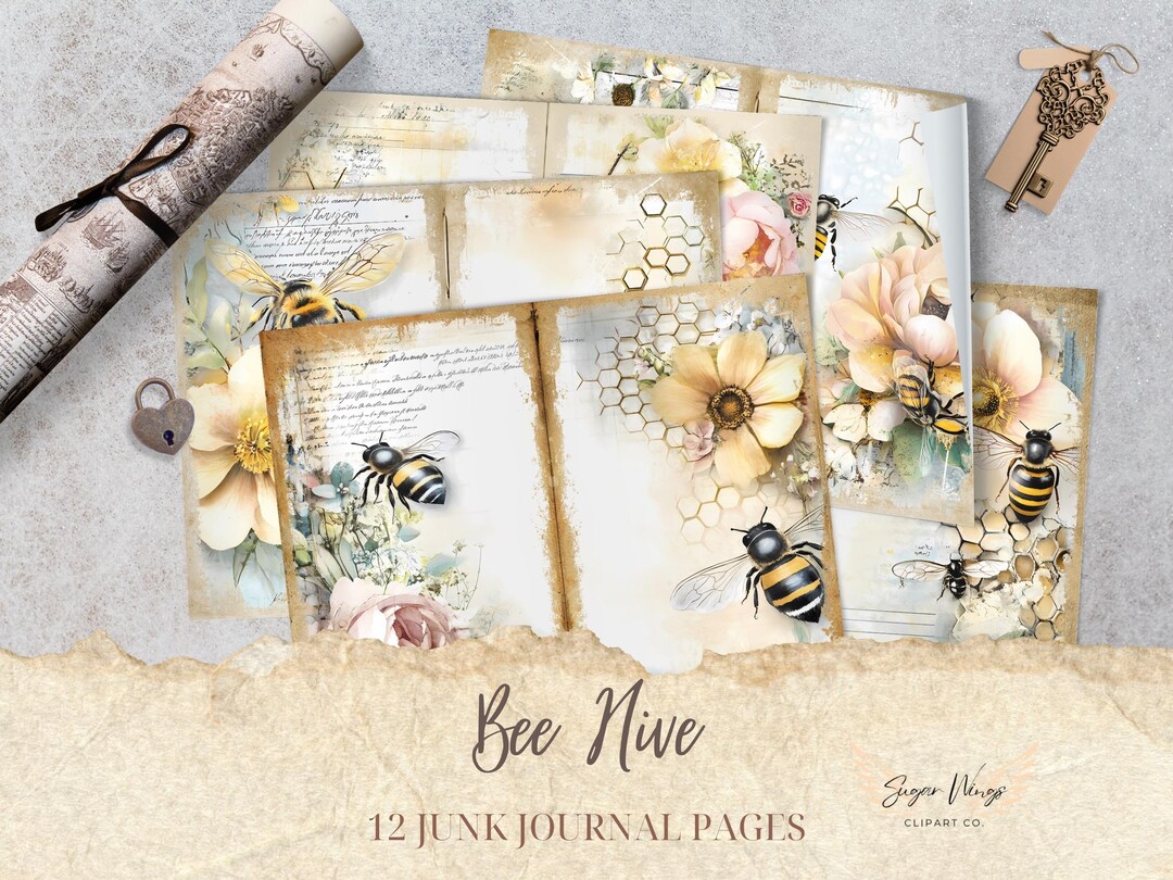 Bee Hive Junk Journal Digital Paper, Honeycomb Vintage Chic 12 Pages ...
