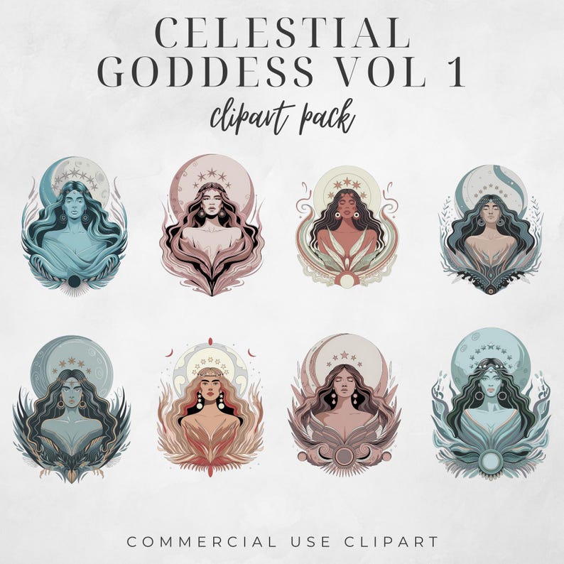 Celestial Goddess Clipart, Modern Mystic, Clipart for Commercial Use ...