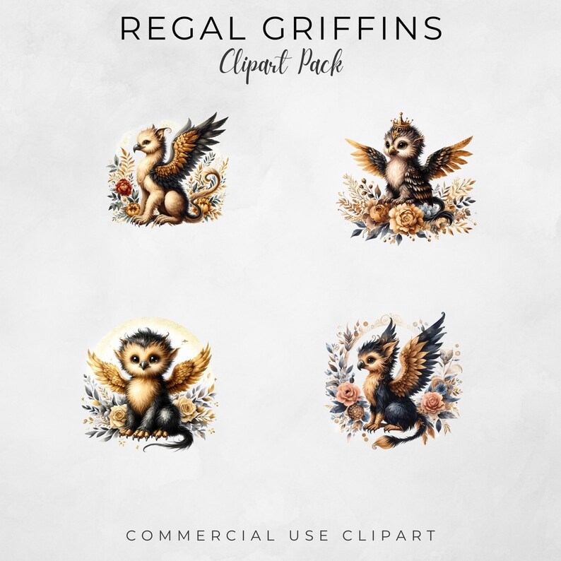 Regal Griffin Clipart Bundle, 40 Pngs, Cute Whimsical Magical Majestic ...