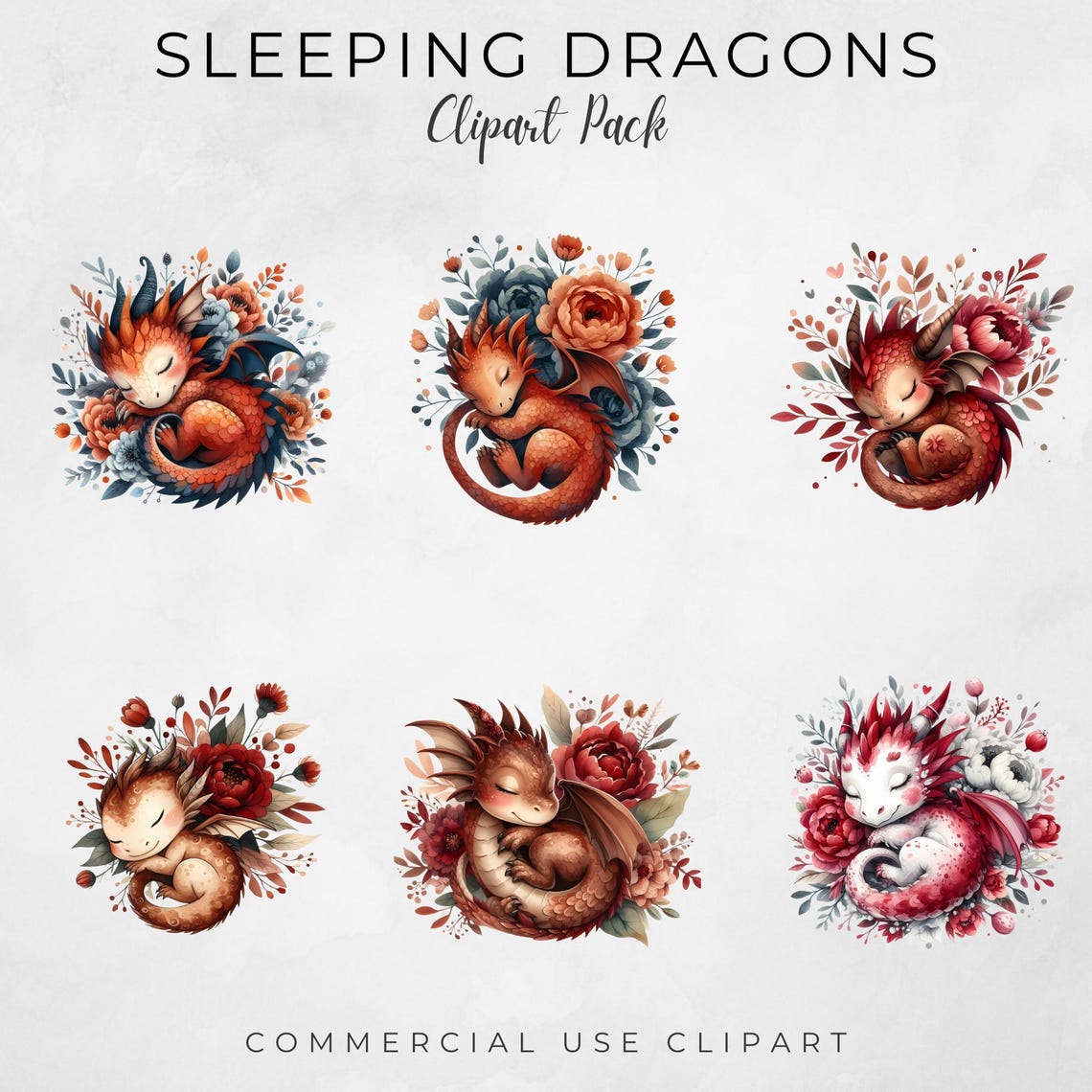 Sleeping Dragons Clipart Bundle | 42 Pngs | Cute Whimsical Magical ...