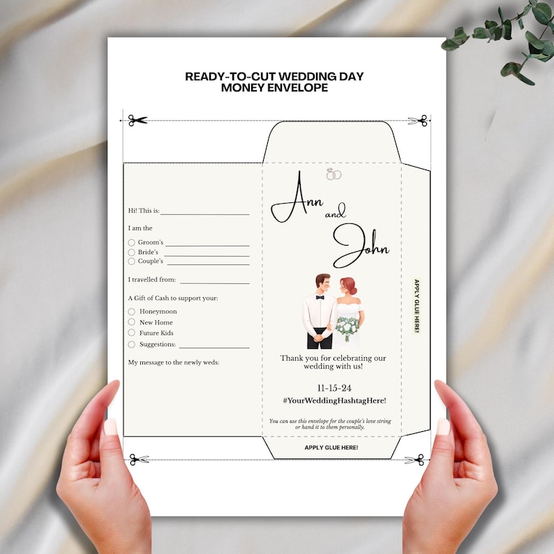 Minimalist Wedding Money Envelope Template | Editable Canva Design ...