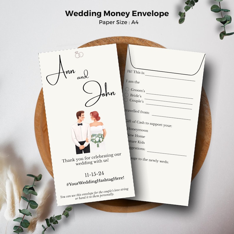 Minimalist Wedding Money Envelope Template | Editable Canva Design ...