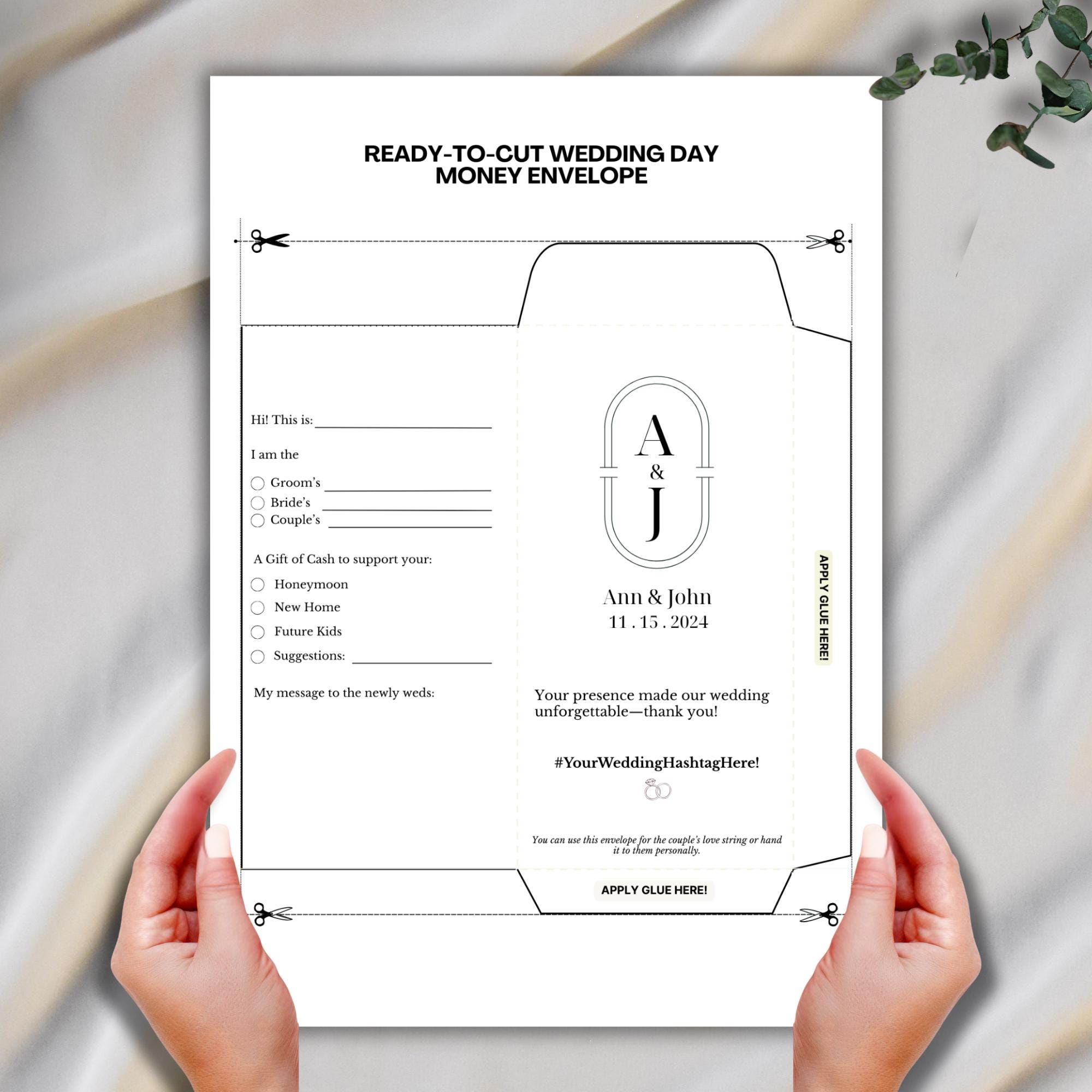 Minimalist Monogram Wedding Money Envelope Template | Editable Canva ...