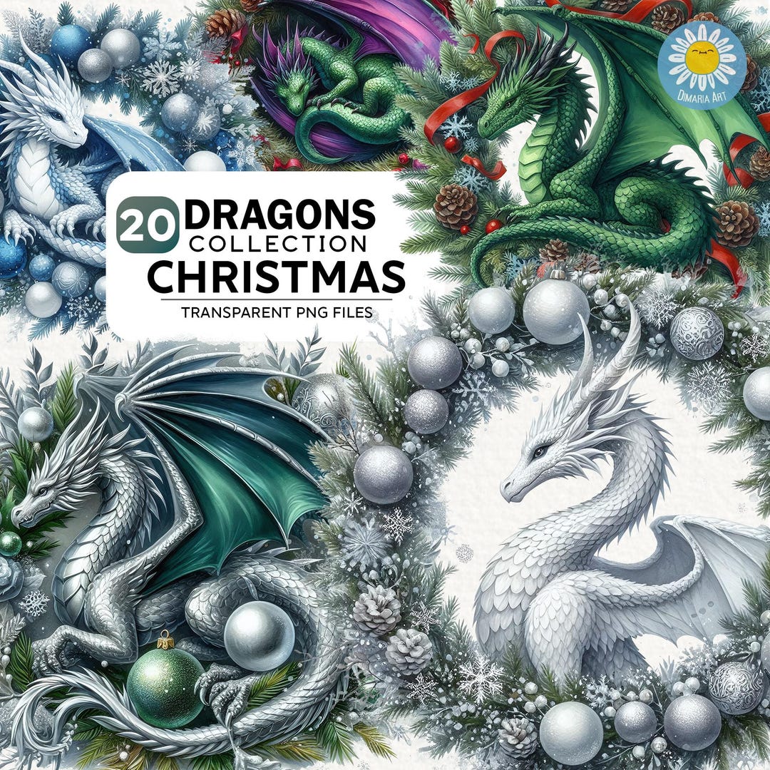 20+ Watercolor Christmas Dragons Clipart Bundle, Christmas Bundle Png ...