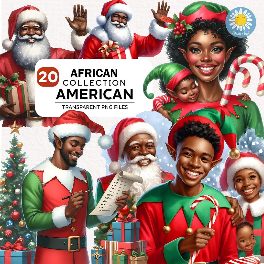 20+ Watercolor African American Christmas Clipart Bundle, Xmas Bundle ...