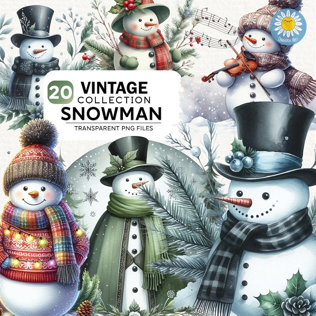 20+ Watercolor Vintage Snowman Clipart Bundle, Christmas Bundle Png ...