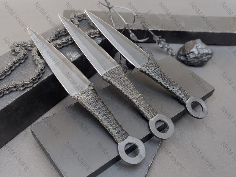 Set of 3 Hand Forged Throwing Knife Camping Tools Hunting Tool Kunai ...
