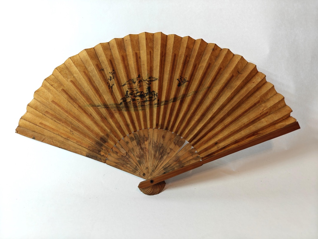 Vintage Paper and Bamboo Folding Fan - Etsy