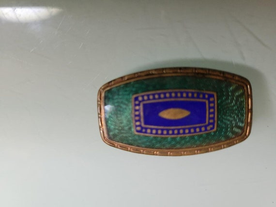 antique vintage copper and enamel art deco pin - Gem