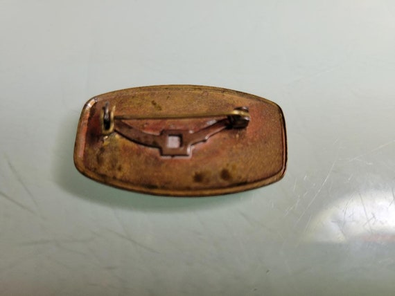 antique vintage copper and enamel art deco pin - Gem