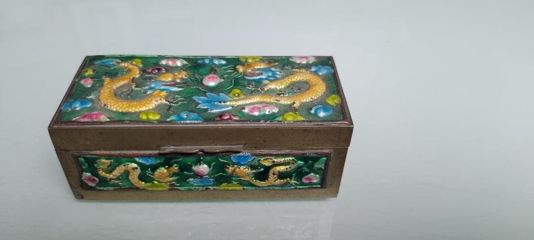 Vintage Chinese Enamel Stamp Box With Dragons - Etsy