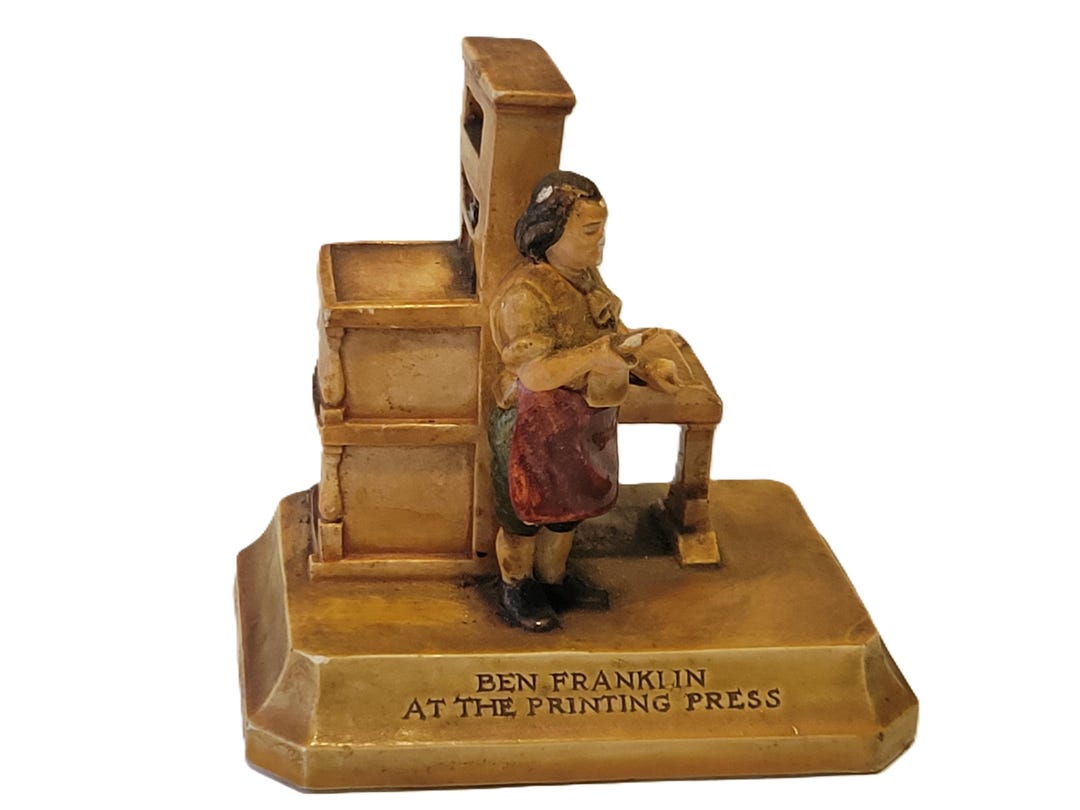 Vintage P W Baston Miniatures Ben Franklin at the Printing Press Figure ...