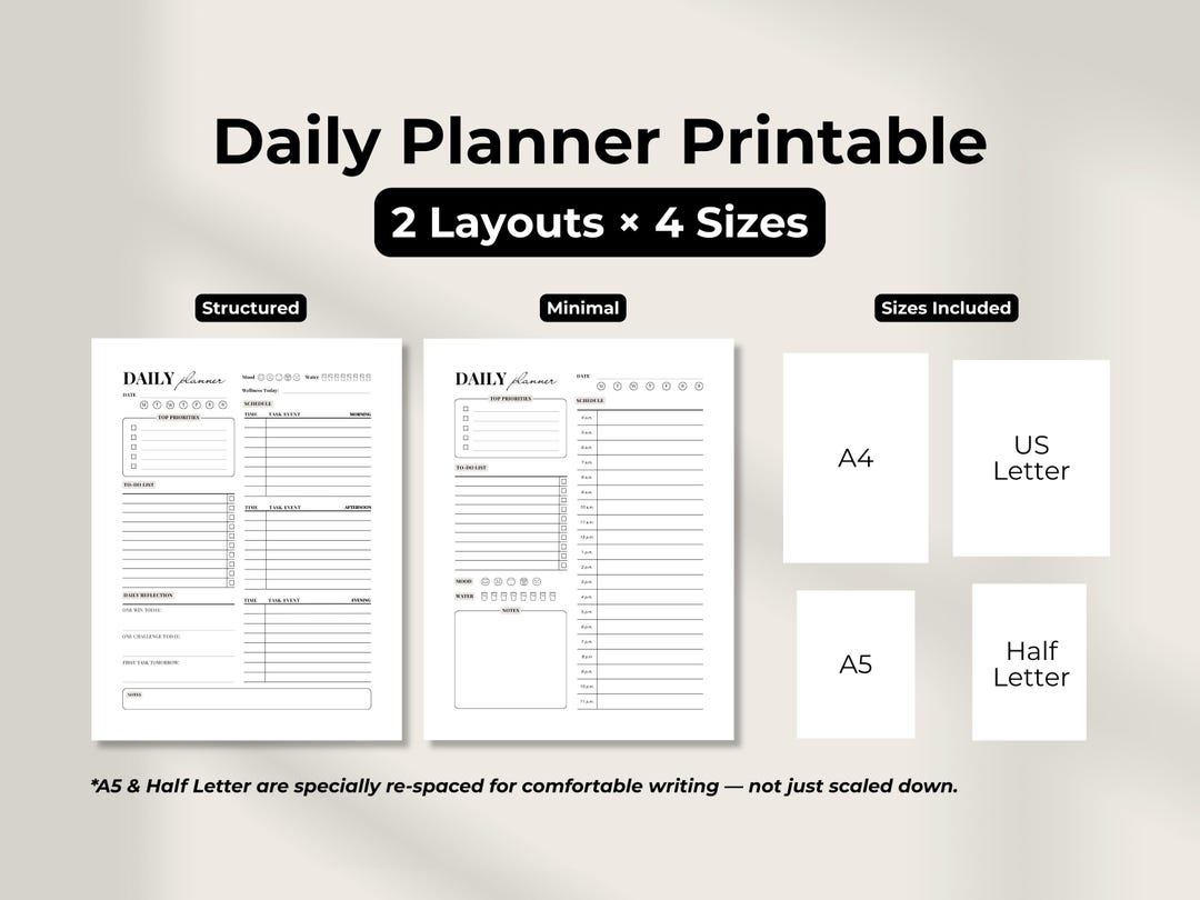 Simple Minimalist Daily Planner Printable – Structured & Minimal ...