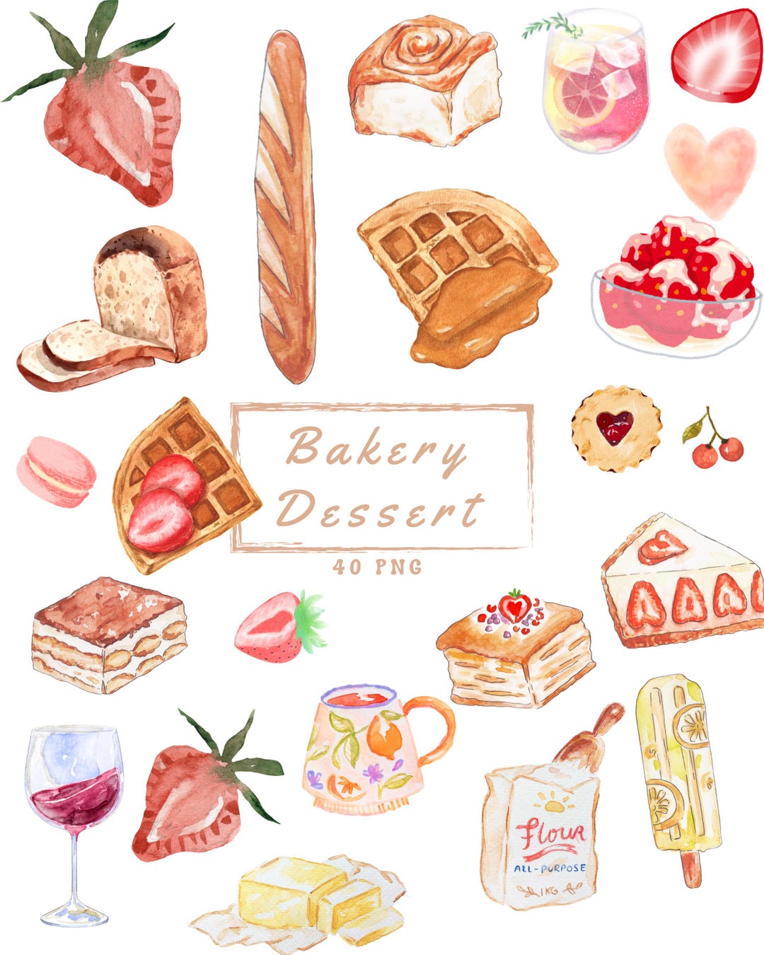 Bakery & Dessert Clipart – Watercolor Food Illustrations for Digital ...