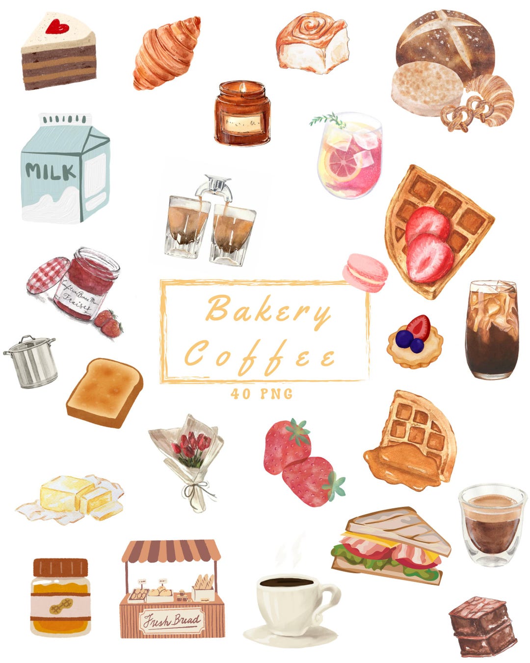 Bakery & Coffee Clipart Bundle | Breakfast Food PNG Set - Etsy