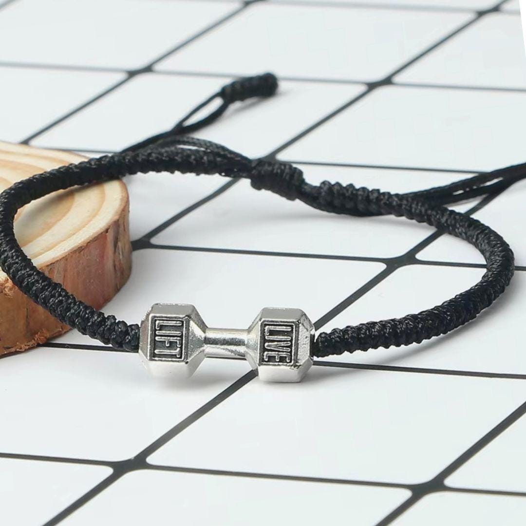 Dumbbell Braided Charm Bracelet - Adjustable Barbell Fitness Jewellery ...