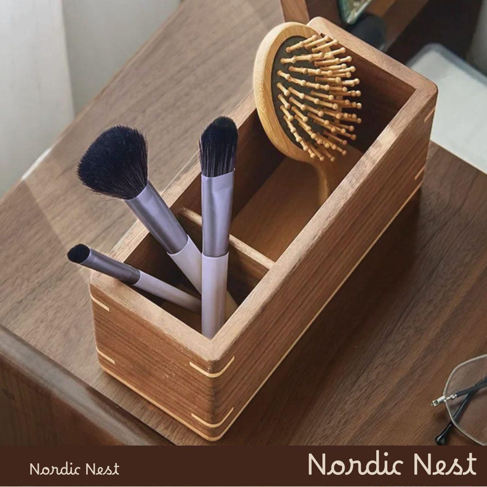 Wood Desktop Organiser Storage Box - Multi Compartment Desk Organiser ...