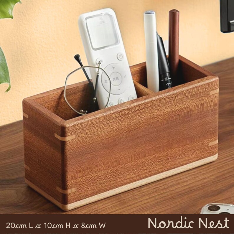 Wood Desktop Organiser Storage Box - Multi Compartment Desk Organiser ...