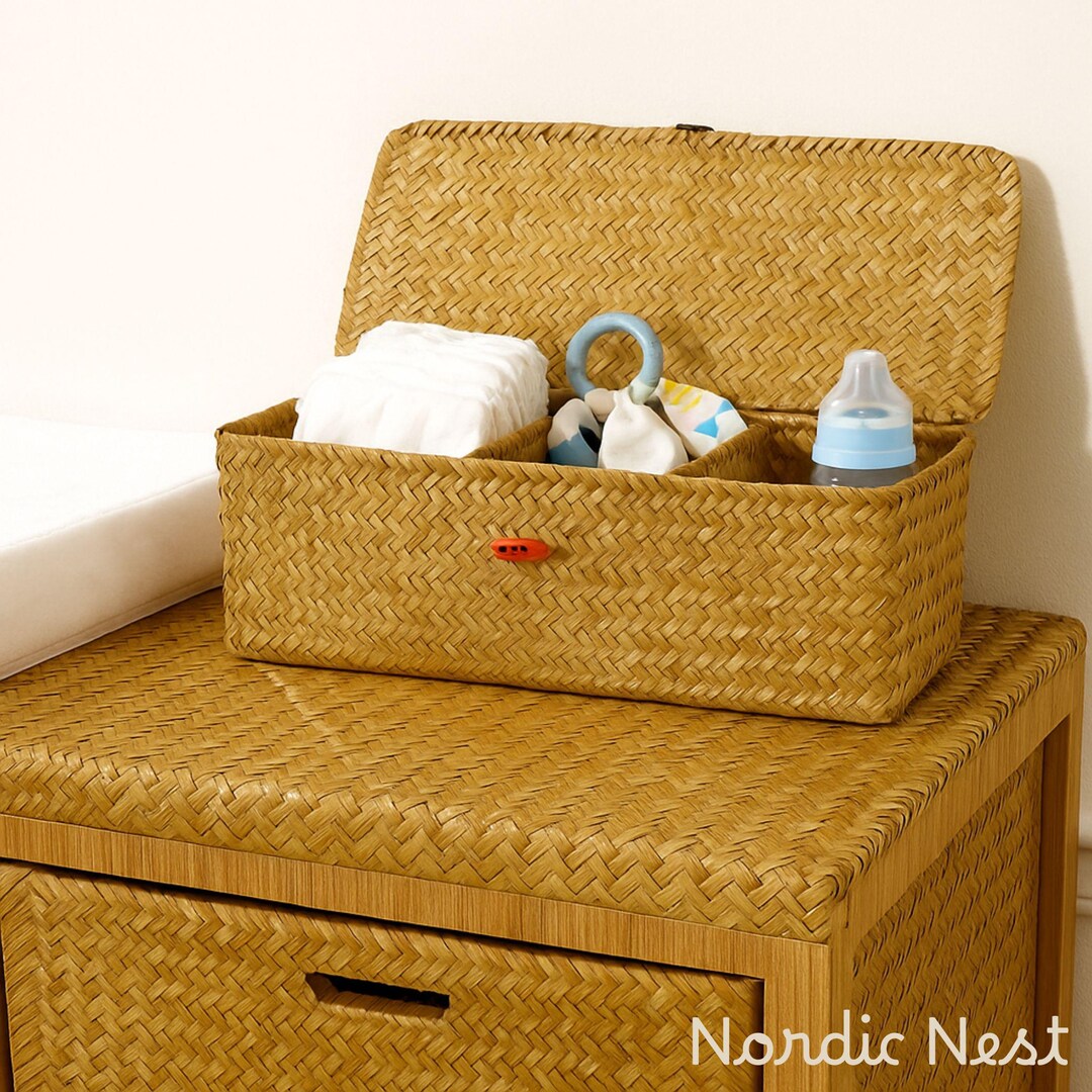 Woven Straw Storage Basket Organiser With 3 Compartments - Stylish ...