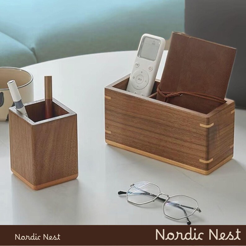 Wood Desktop Organiser Storage Box - Multi Compartment Desk Organiser ...
