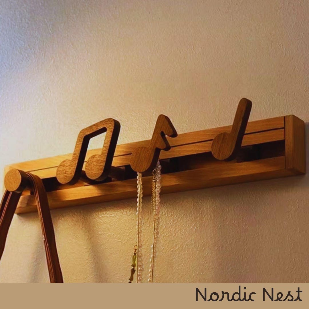 Musical Note Wooden Coat Rack - Slidable Hooks - Etsy