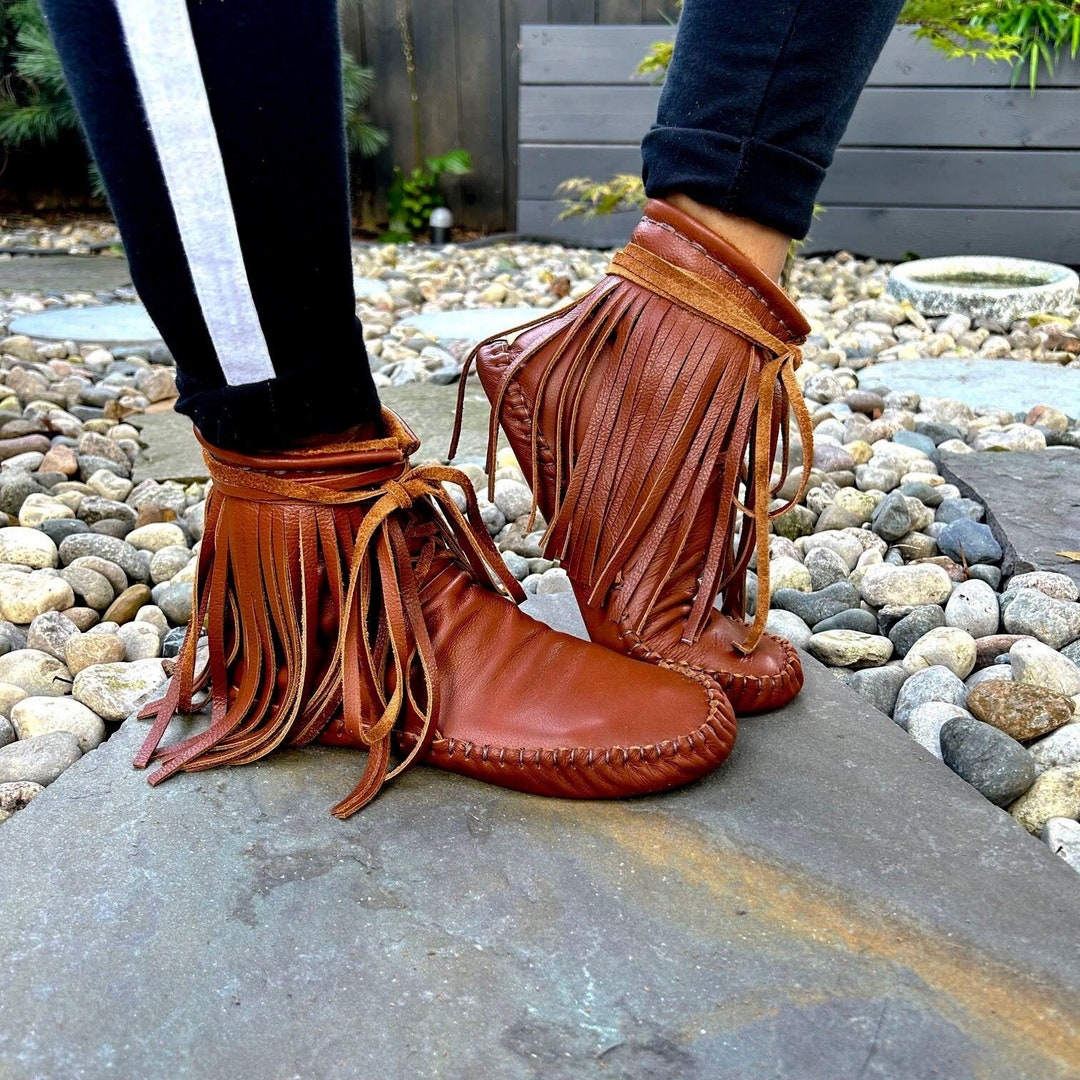 Handmade Moccasins | Indigenous Maker | Fringe Moccassins | Hi-top ...