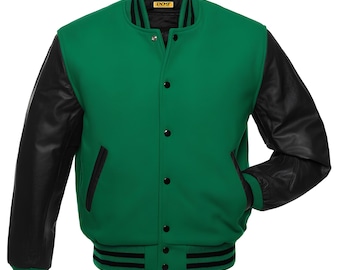 Varsity Jacket Kelly Green Body and Gold Leather Sleeves Letterman ...