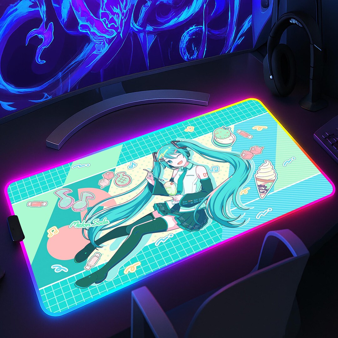 Kawaii RGB Anime Desk Mat - Hatsune Miku Gaming Desk Mat - Japanese ...