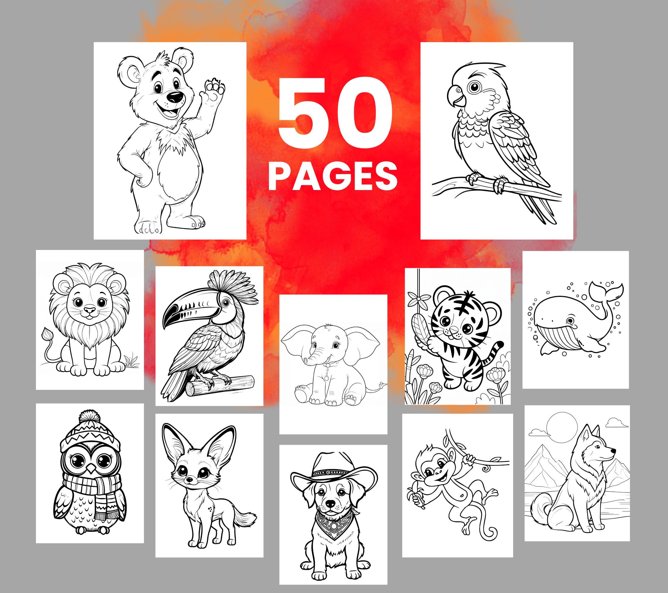 50 Safari Animal Coloring Pages: Fun Learning Activity (digital PDF ...
