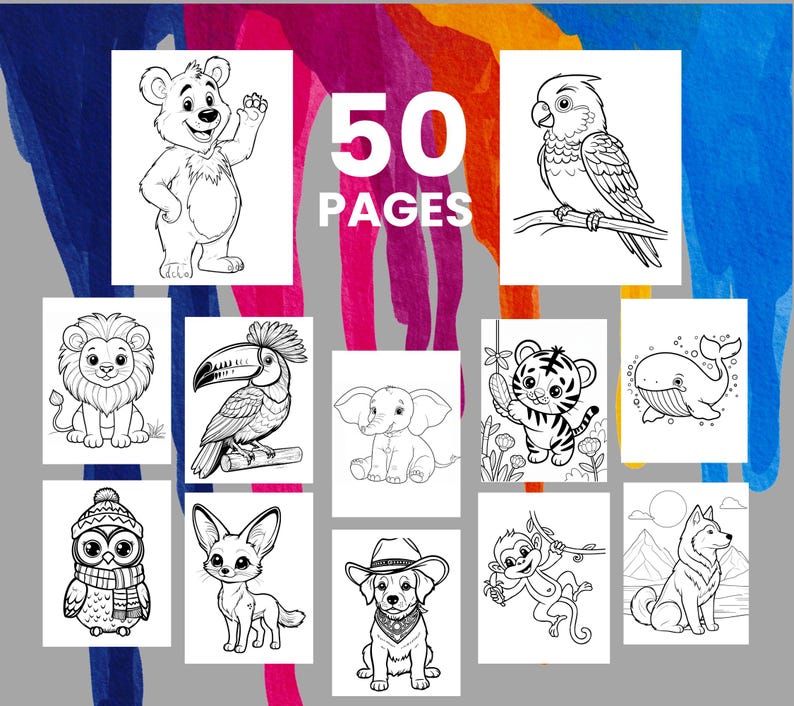50 Safari Animal Coloring Pages: Fun Learning Activity (digital PDF ...