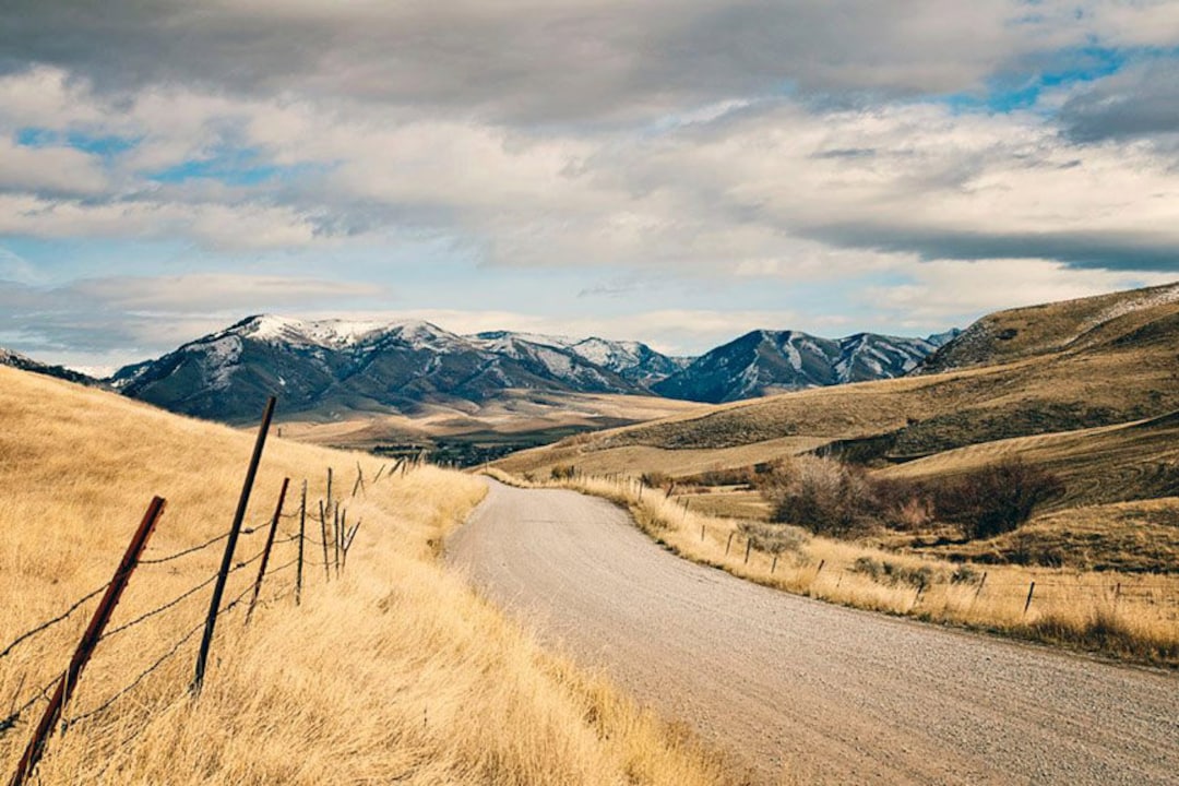 Country Road to Snowy Mountains Landscape Photograph, Western Mountains ...