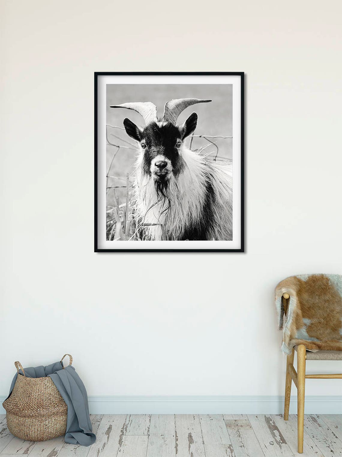 Black and White Billy Goat Portrait, Farmhouse Print - Etsy