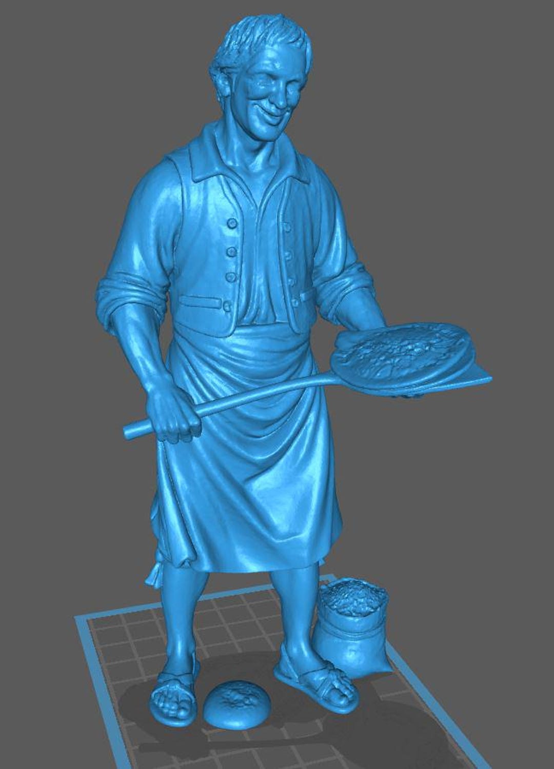 3D Model of a Smiling Pizza Chef With a Peel and a Pizza (STL File ...