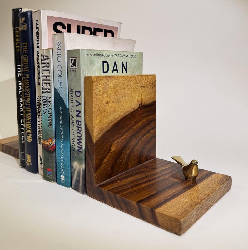 Chiriya (bird) Bookends, Solid Wood and Brass Book End - Etsy