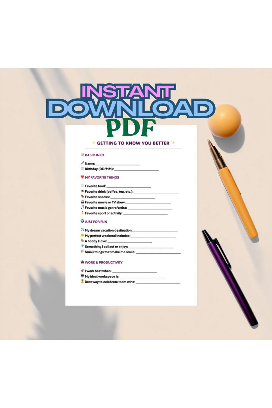 Employee Questionnaire Printable | New Hire Survey | Getting to Know ...