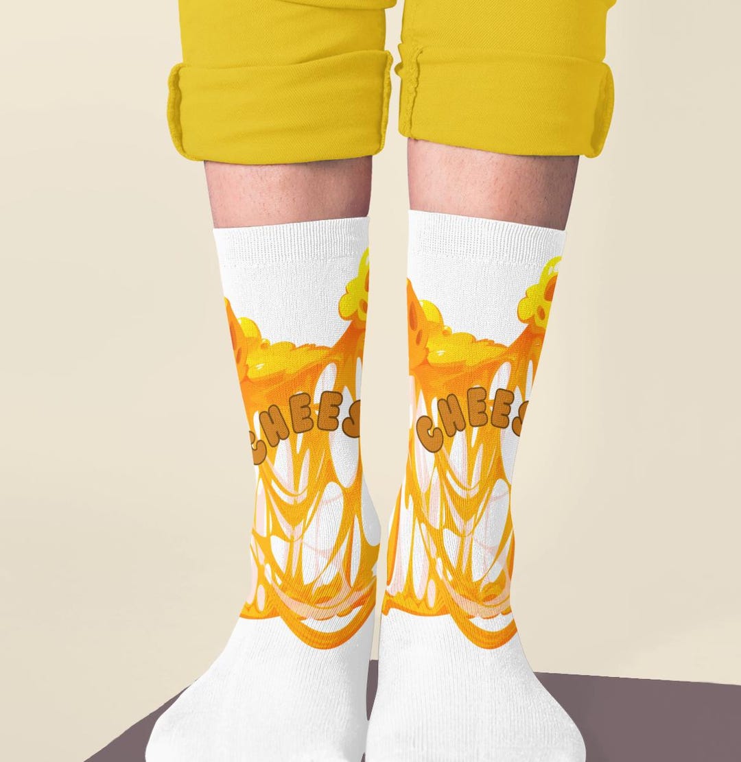 Cheesy Cartoon Crew Socks: Fun Food Lover Gift - Etsy