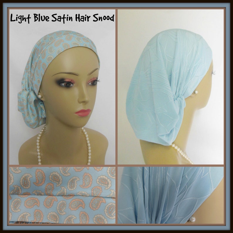 Satin Hair Snood Turban Light Bluepaisley Extra Length & Cap - Etsy