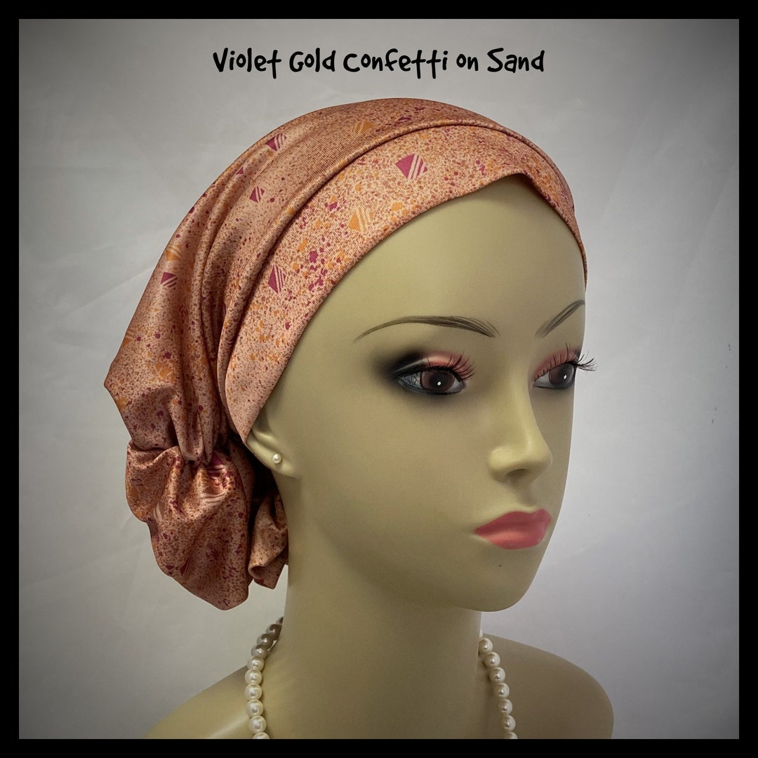Violet Gold Confetti on Sand Satin Hair Snood Volumizer Chemo Headwear ...