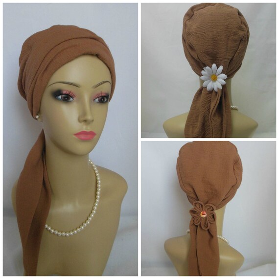 Acorn Brown Scarf Turban Gauze Volumizer Chemo Headwear - Etsy