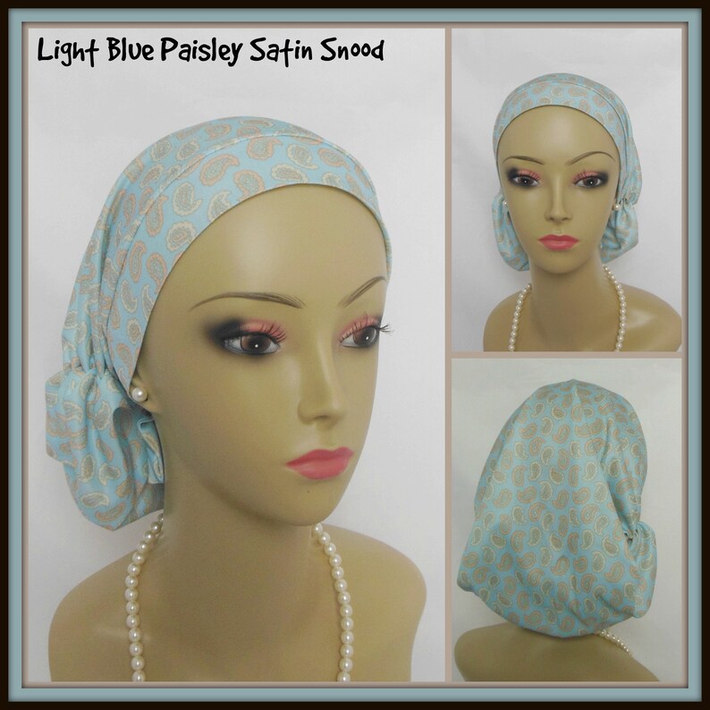 Satin Hair Snood Turban Light Bluepaisley Extra Length & Cap - Etsy