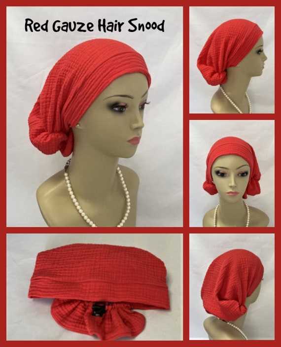 Red Gauze Hair Snood Turbans Volumizer Chemo Headwear PPE - Etsy