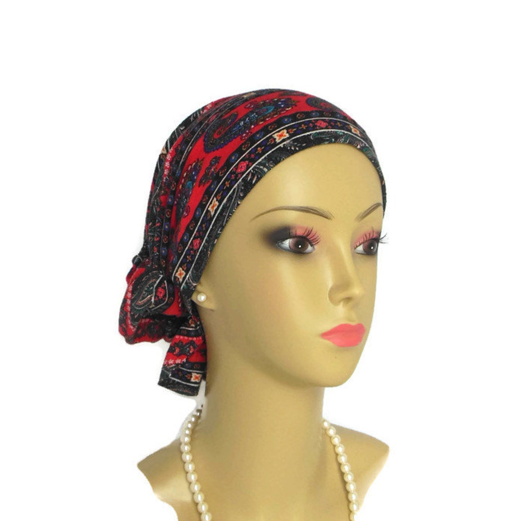 Hair Snood Multi-color Paisley on Red Turban | Teen Adult Volumizer ...