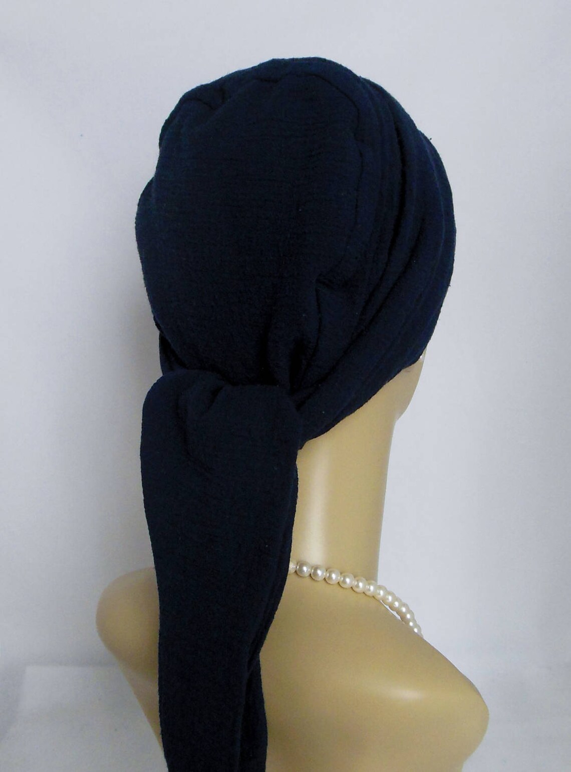 Navy Gauze Scarf Turban Volumizer Chemo Headwear, Breathable Brain ...