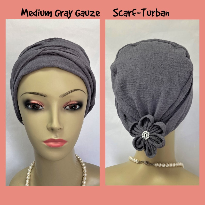 Gauze Scarf Turban Dark or Medium Gray Volumizer Chemo - Etsy