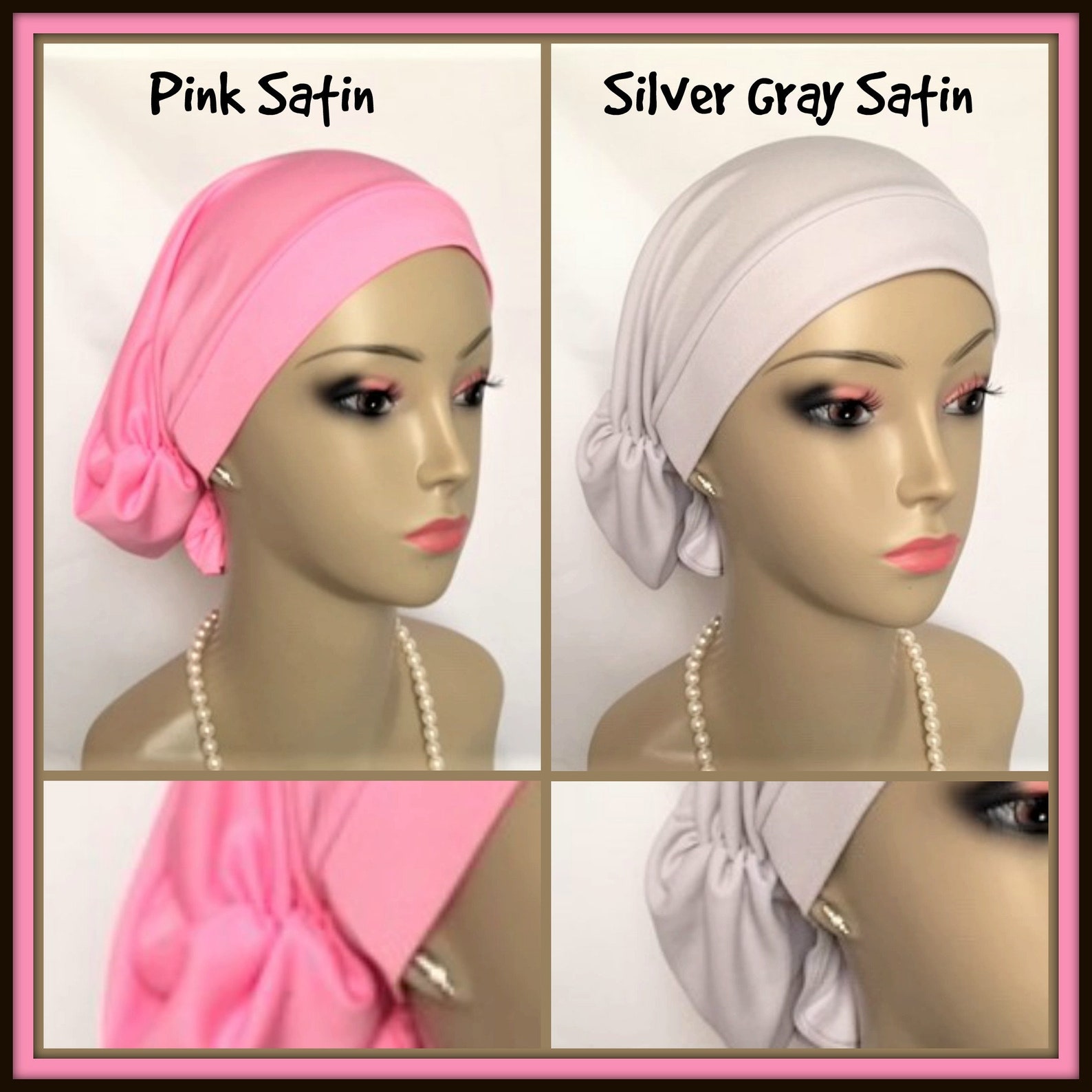 Hair Snoods,silver or Pink Satin Jersey Turban,volumizer Chemo Headwear ...