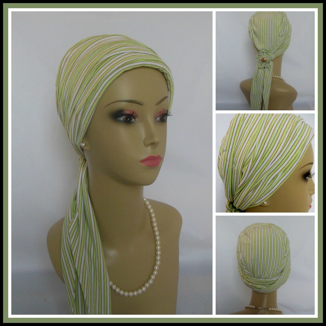 Lime Green White Gold Stripe Turban Scarf Jersey Volumizer - Etsy