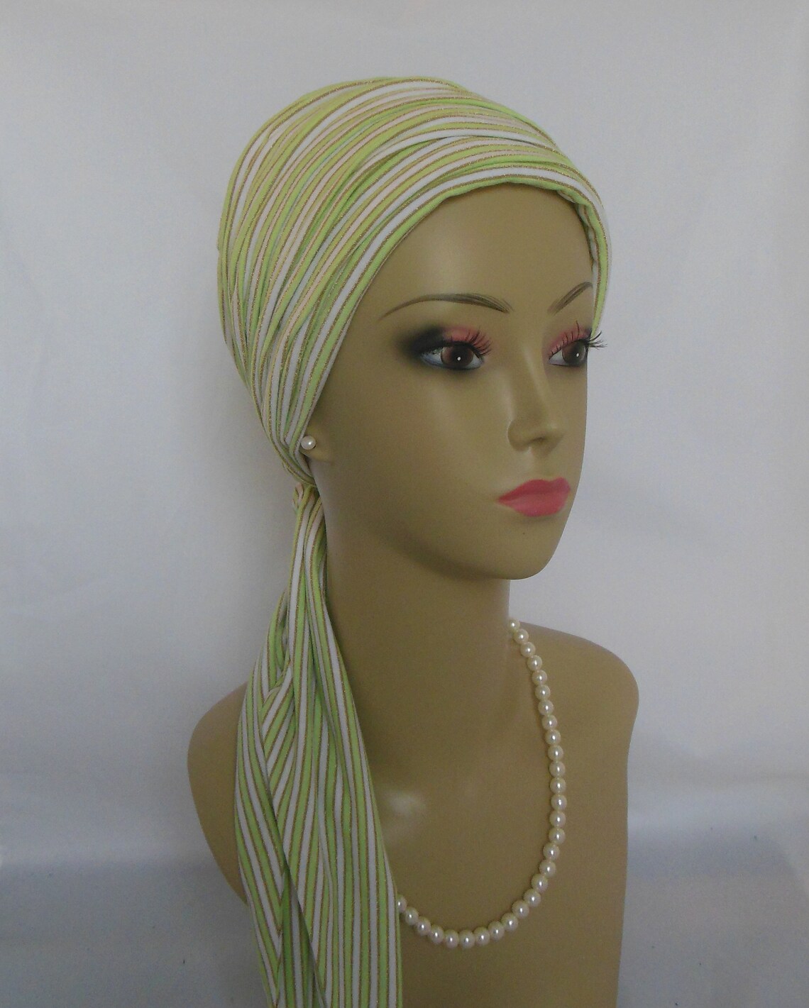 Lime Green White Gold Stripe Turban Scarf Jersey Volumizer Chemo ...