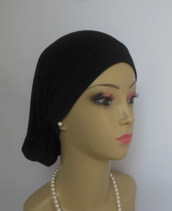 Extra Large Solid Black Knit Hair Snood Turban Volumizer Chemo | Etsy