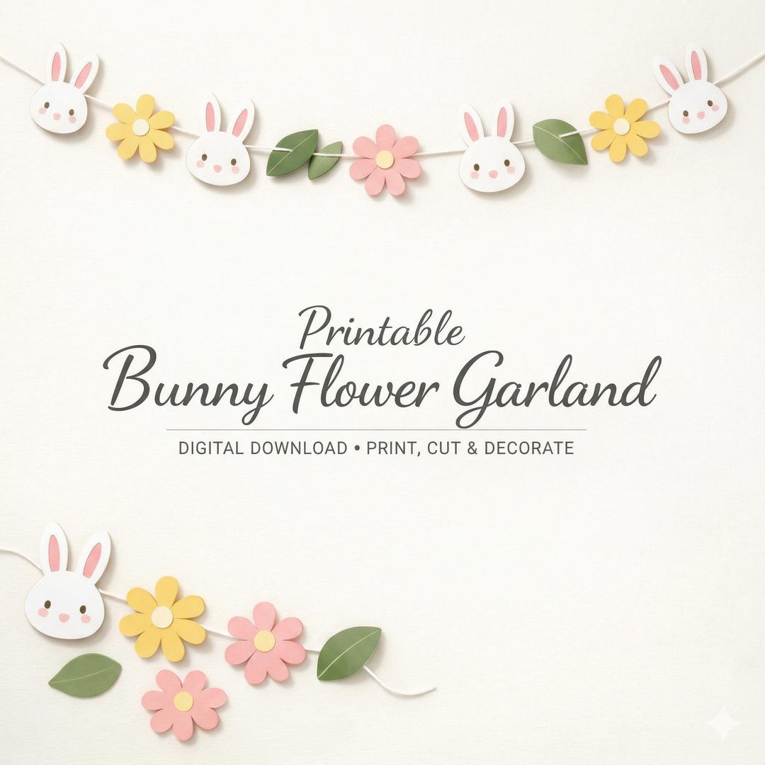 Printable Easter Bunting Banner, Bunny Floral Set, Spring Party Decor ...